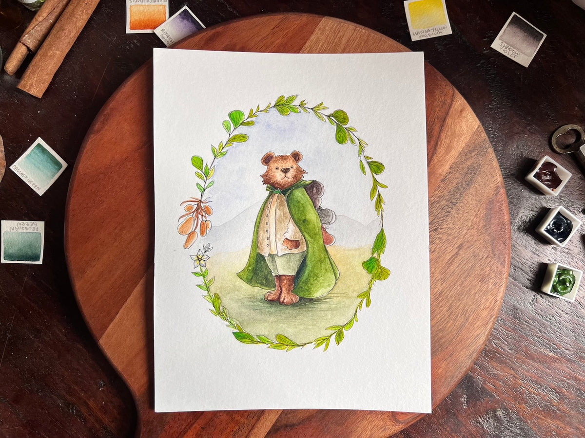 Samwise Bear (Original Watercolor Painting) – Riddle's Tea Shoppe